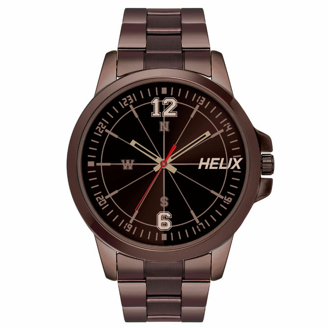 Helix By Timex Brown Round Analog Stainless Steel Watch Men -TW023HG26