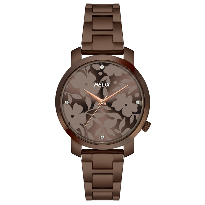 Helix By Timex Brown Round Analog Stainless Steel Watch Women -TW032HL