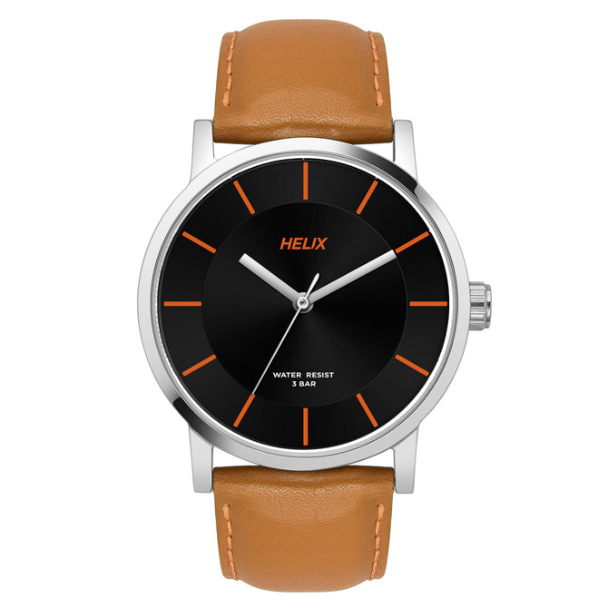 Helix By Timex Black Round Analog Leather Watch Men -TW035HG08
