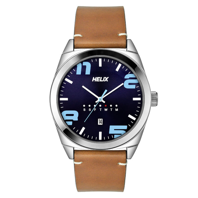 Helix By Timex Blue Round Analog Leather Watch Men -TW044HG01