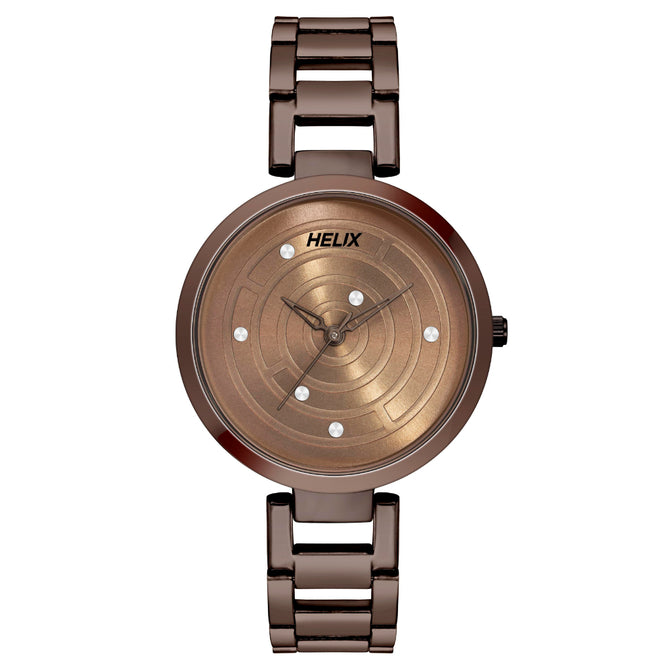 Helix By Timex Rose Gold Round Analog Stainless Steel Watch Women -TW0