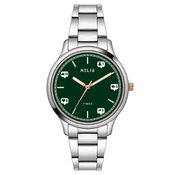 Helix By Timex Green Round Analog Stainless Steel Watch Women -TW060HL